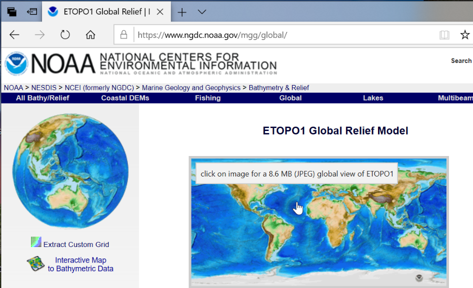 รายวิชา : GMTインストールと動作確認（Mac), หัวข้อ: 地形図データ（etopo1）のダウンロード | LASBOS Moodle